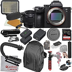 Sony a7 III Mirrorless Digital Camera with 50mm f/1.8 Lens Video Bundle + LED Video Light + Microphone + Extreme Speed 64GB Memory(20pc Bundle)