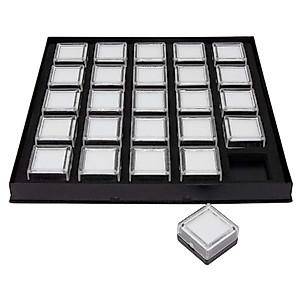PMC Supplies LLC Plastic Gem Tray w/ 25 25 MM Compartments Storage Container Jewelry Bead Small Gemstone Findings Watch Battery Organizer