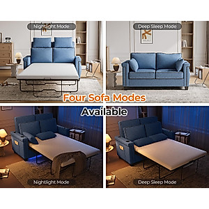 Fadware Pull Out Sofa Bed, Twin Size Sleeper Sofa Couch with Memory Foam Mattress, 2 in 1 Convertible Pullout Couch Bed with USB Charging Ports for Compact Living Space, Apartment, Office, Blue