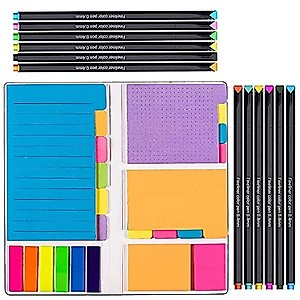 Large and Small Sticky Notes Set with Fineliner Color Pens Set- 60 Ruled Lined Notes 4x6, 48 Dotted Notes 3x4, 48 Blank Notes 4x3,48 Orange 2x2 and Pink 1.5x2, 150 Inde x Tabs
