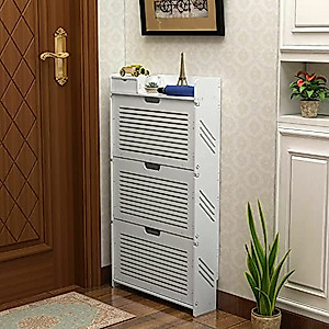 OIHYA White Tipping Shoe Cabinet Freestanding Racks Cabinet Shoe Storage Organizer for Entrances Hallways Corridor (3 Tier)