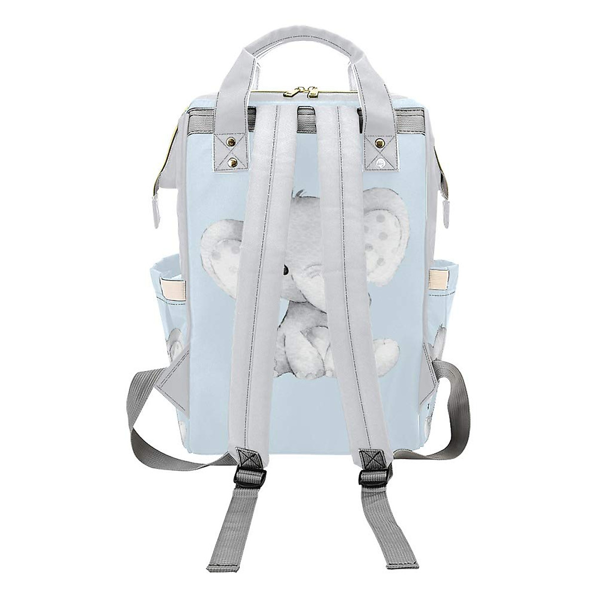 Yeshop Cute Little Elephant Blue Personalized Diaper Bag Backpack Tote with Name,Custom Travel Nappy Mommy Bag Backpack