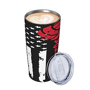 VKKOEWL American Flag Volleyball Sports Stainless Steel Insulated Tumbler 20 Oz Travel Water Bottle Coffee Mug Drink Cup With Lid Straw