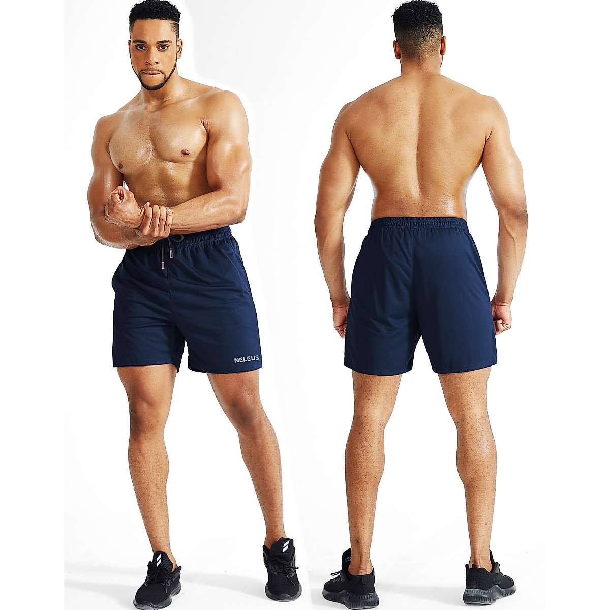 NELEUS Men's 7" Mesh Running Workout Shorts Gym Basketball,6058,3 Pack,Black,Grey,Navy Blue,M