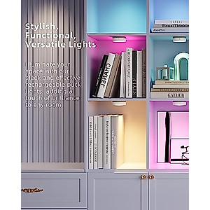 Rechargeable Color Changing Puck Lights, 1600mAh Battery Powered Tap Light with Remote Magnetic Push lights Stick On Closet Lights Wireless LED USB Shelf Light RGB Under Cabinet Touch Lights Classroom