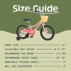 Retrospec Koda Plus Kids Bike for Boys & Girls Ages 4-6 Years - 16" Children's Bicycle, Adjustable Seat & Handlebars, Removable Training Wheels, Front Hand Brakes, Rear Coaster Brake & Safety Bell