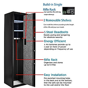 Quicktec Larger and Deeper Rifle Safe, New and Improved Gun Safe for 5-6 Rifles and Shotguns for Home, Quick Access Gun Storage Cabinet (w or w/o Scope) with Pistol Lockbox Silent Mode