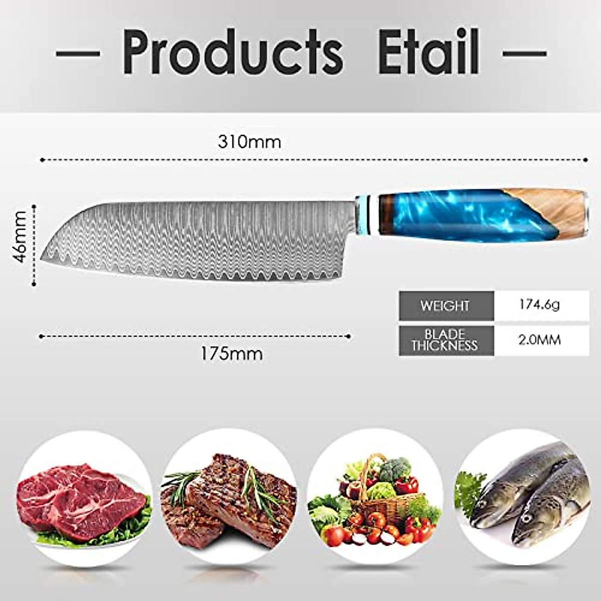 Kuwata Santoku Knife, Professional Japanese VG-10High Carbon Stainless Steel Damascus Kitchen Santoku Chefs Knife, Ergonomic Wood Knife Handle, Super Sharp Chef's Knives with Gift Box