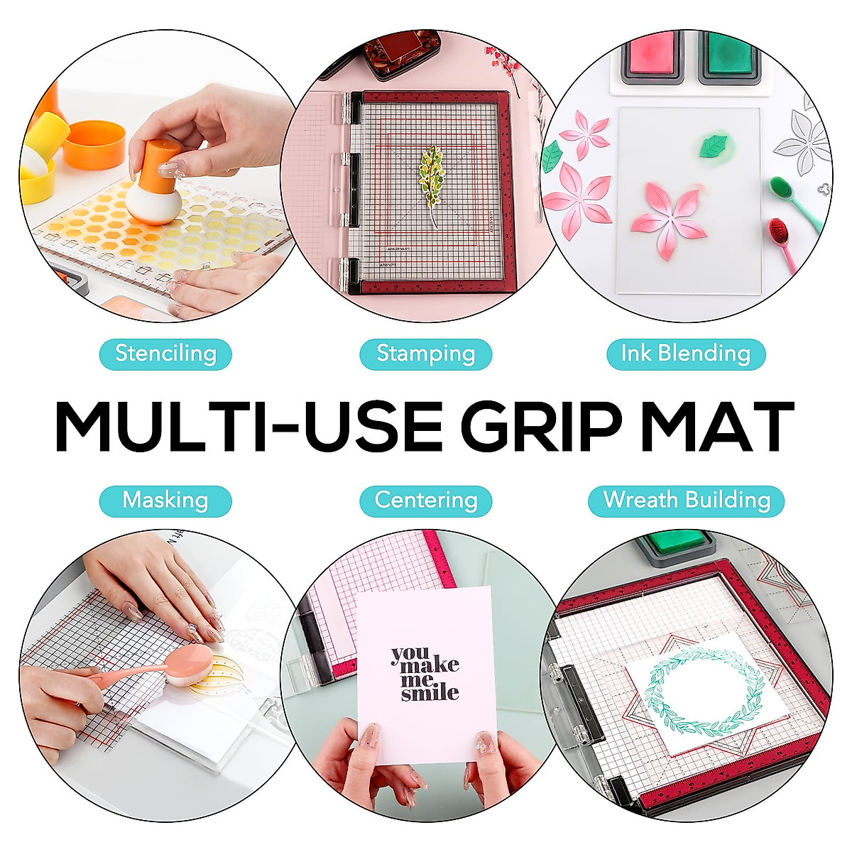 Briartw 4.75x6 Grip Mat with Printed Guides,Multi-Use Non-Slip Sticky Mats Fit in Mini-size Stamp Positioning Tool,Photopolymer Mat for Centering & Aligning Tape-free Stenciling Ink Blending