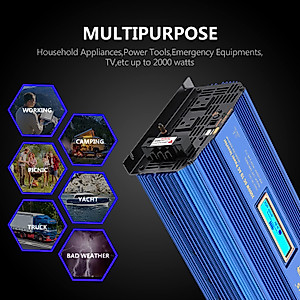 Power Inverter 2000w DC 12V to AC 120V ETL UL458 Modified Sine Wave Inverter with LCD Display Remote Control 2 AC Outlets 1 AC hardwire terminal Dual 2.4A USB Ports for Car RV Truck Boat by VOLTWORKS