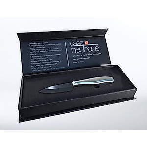 Casa Neuhaus Black Series Utility Set Ceramic Knives - 3 inch Paring Knife & 5 inch Utility Knife - Black Ceramic Blade & Stainless Steel Handle - Includes Knife Sheath and Black Series Gift Box