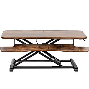 VIVO 38 inch Desk Converter, K Series, Height Adjustable Sit to Stand Riser, Dual Monitor and Laptop Workstation with Wide Keyboard Tray, Rustic Vintage Brown Top, Black Frame, DESK-V037KN