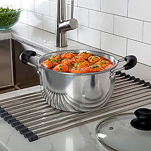 Kitchen Details Over The Sink Drying Rack | Roll Up Dish Mat | Easy Storage | Stainless Steel | Non-Slip Silicone | Drain Tray | BPA Free | Food Safe | Space Saving | Grey