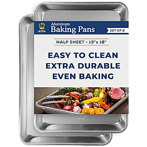 Ultra Cuisine Baking Sheet Pan Set of 2- Professional Bakeware for Roasting, Cooking & More - Food Safe, Warp Resistant, Bake Trays for Oven - Rimmed Half Cookie Sheets for Baking (Aluminum 18 x13")
