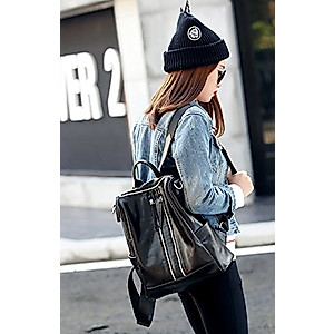 YALUXE Women's Convertible Real Leather Backpack Versatile Shoulder Bag (Upgraded 2.0) Black