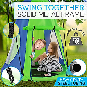 SereneLife 40" Kids Hanging Tent Swing, Outdoor Saucer Swing with Rope Straps (Green), Large