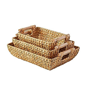 Berdeng Wicker Storage Basket, Large Baskets for Gifts Empty, Small Baskets for Organizing, Woven Storage Baskets for Shelves, Toy Basket, Set of 3(Sea Grass)