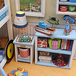 Flever Dollhouse Miniature DIY House Kit Creative Room with Furniture and Glass Cover for Romantic Artwork Gift(Sound of Stars)