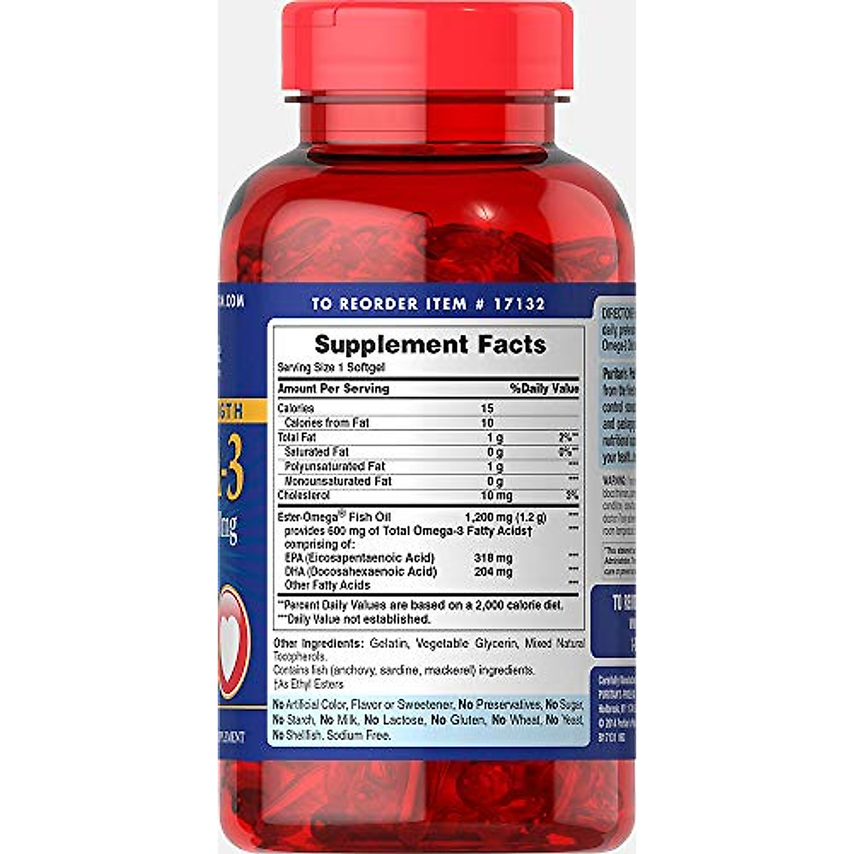 Puritans Pride Double Strength Omega-3 Fish Oil 1200 Mg, 180 Count