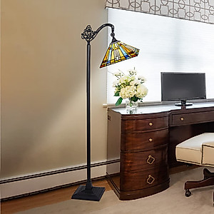 Capulina Tiffany Floor Lamp H62 Tall Antique Mission Style Stained Glass Soft Light Arched Gooseneck Adjustable Angle Reading Lamp for Living Room Bedroom