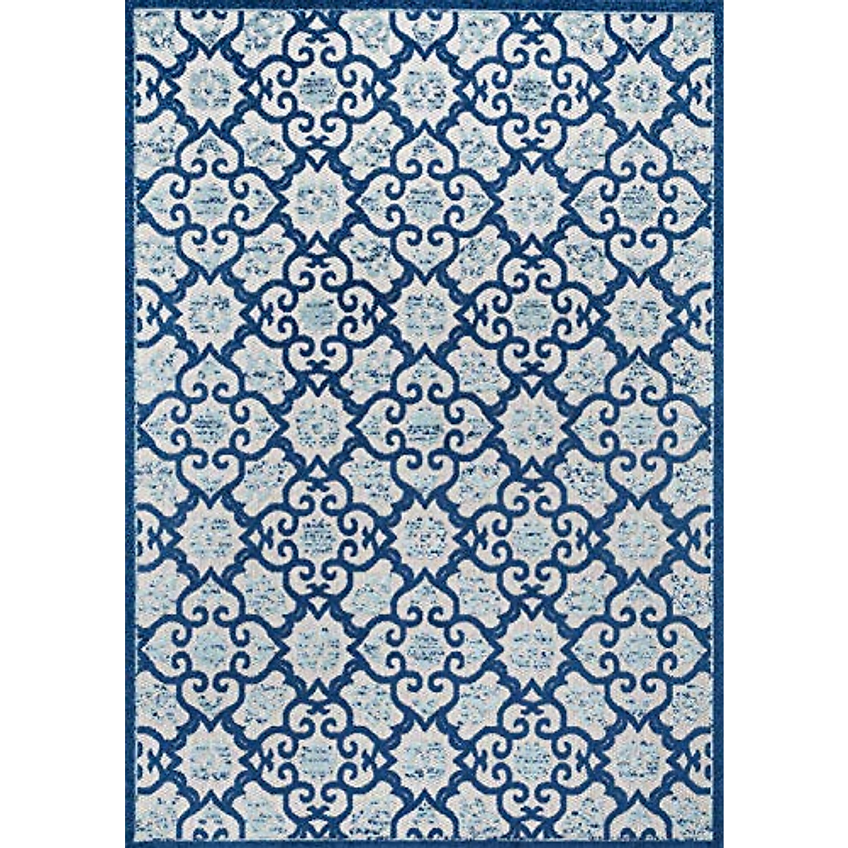 JONATHAN Y AMC107B-8 Gallia Tile Trellis High-Low Indoor Outdoor Area-Rug Bohemian Floral Easy-Cleaning High Traffic Bedroom Kitchen Backyard Patio Porch Non Shedding, 8 ft x 10 ft, Light Gray/Blue