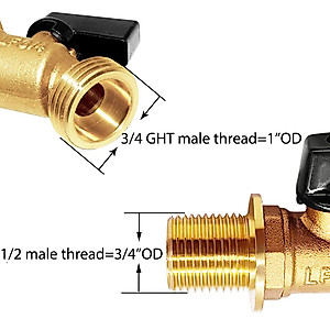 Joywayus Brass Water Container/Rain Barrel Spigot 3/4" GHT to 1/2" Male Threaded Quarter Turn Ball Valve with Bulkhead Fitting, Suitable for Garden Hose Thread Connection