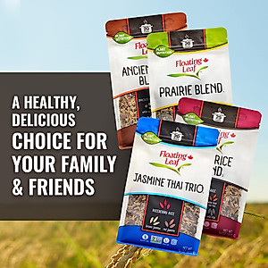 4 Packs x 14 ounces Rice Variety Pack Includes Jasmine Thai Rice Trio, Wild Rice Blend, Prairie Blend and Ancient Field Blend, Non Gluten, Non-Gmo, Kosher and Vegan - Floating Leaf