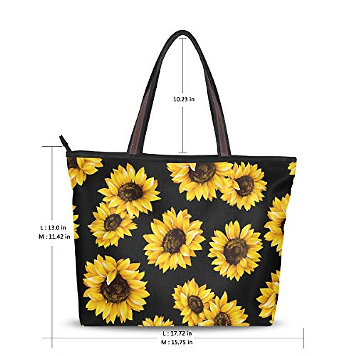 Zip Tote Bag Watercolor Sunflower Women's Handbags Shoulder Bags Satchel Purse