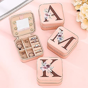 Yogeaw Small Travel Jewelry Holder Organizer - A Initial Mini Jewelry Box | Travel Essentials Case for Women Girl | Personalized Blue Jewelry Case | Christmas Back to School Graduation Birthday Gifts