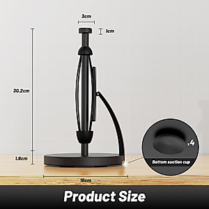 VEHHE Paper Towel Holder Countertop, Black Paper Towel Holder with Spring Activated Arm and Silent Damping Effect, Simply Tear Paper Towel Stand for Bathroom and Kitchen (Black)