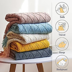 Textured Solid Soft Throw Blanket, Cozy Tassel Sofa Cove for Sofa Bed,Travel Blanket, Officeroom, Fluffy Lightweight Blankets for Women Men Kids,Blanket Gifts (Green, 50x70)