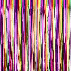 2 Pack Fiesta Party Decorations Rainbow Metallic Foil Fringe Curtain Backdrop Mexican Fiesta Party Streamer Colorful Backdrop Cinco De Mayo Taco Wedding Birthday Party Supplies,3.3 X6.5FT