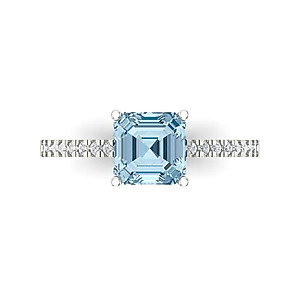 Clara Pucci 1.63ct Cushion Cut Custom Engraving Solitaire W/Accent Natural Sky Blue Topaz Statement Art Deco Ring 14k White Gold Size 4