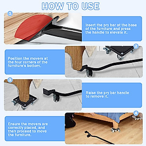 Ketofa Furniture Movers with 5 Wheels, Furniture Dolly Heavy Duty 2200lbs/1000kg Load Capacity, Furniture Lift Mover Tool Set with 360°Rotation for Moving Furniture & Appliances