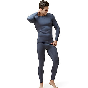 TSLA Men's Thermal Underwear Set, Microfiber Soft Fleece Lined Long Johns, Winter Warm Base Layer Top & Bottom, Soft Micro Fleece Dark Grey, Small
