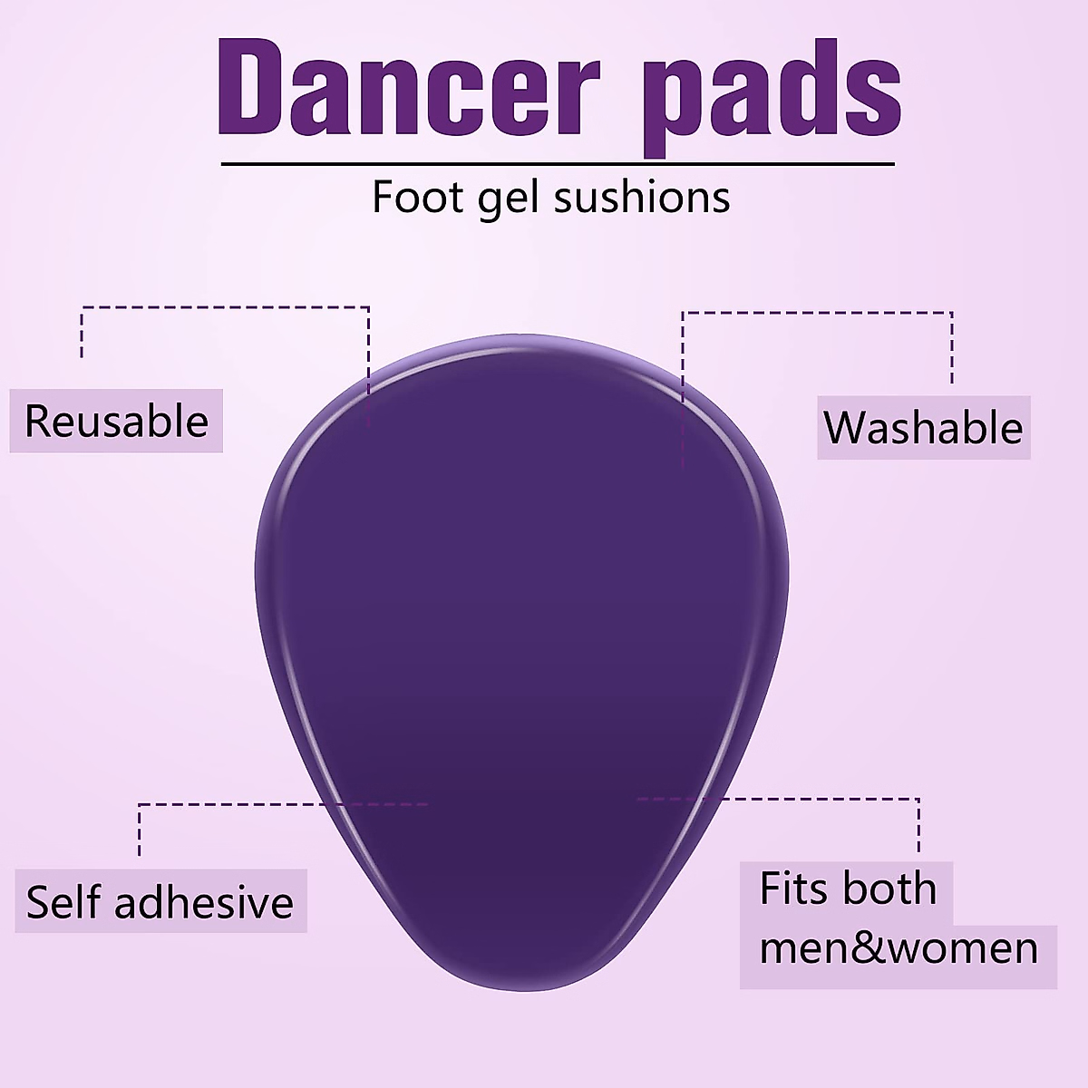 Mepase 8 Pieces Gel Ball of Foot Cushions Metatarsal Pads for Women and Men Clear Gel Ball of Foot Soft Metatarsal Cushioning Pain Relief with 1 Wood Box Storage(Purple)