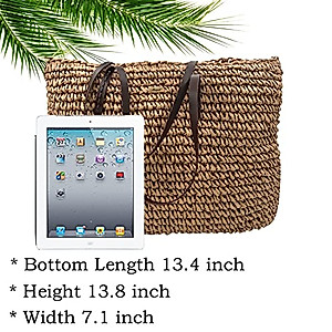 Abuyall Straw Purses for Women Shoulder Handbags Weaving Summer Beach Tote Bag (Solid)