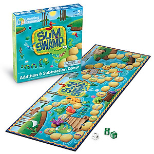 Learning Resources Sum Swamp Game Addition & Subtraction Game - 8 Pieces, Ages 5+, Math Games for Kids, Educational Kids Games, Kindergarten Math Board Games Gifts for Boys and Girls