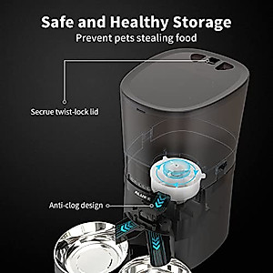 Automatic Cat Feeder for 2 Cats, ALUKE 6.5L Pet Feeder for Cats & Dogs Dry Food Dispenser with Desiccant Bag, Stainless Steel Bowls & Lock Lid, Dual Power Supply 10s Meal Call 6 Meals Per Day