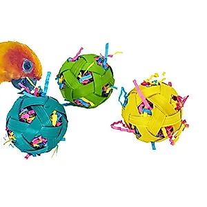 Bonka Bird Toys 1237 Three Natural Stuffed Bamboo Two Inch Balls Foot Talon Craft Part Bird Toys Conures Cockatiels Parakeets and Other Similar Birds