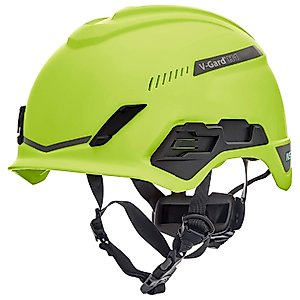 MSA 10194788 H1 V-Gard Helmet With Fas-Trac III Ratchet Suspension | Polyethylene Shell, Superior Impact Protection, Self Adjusting Crown Straps - Standard Size in Hi-Viz Yellow/Green