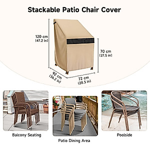 NEVERLAND Stackable Patio Chair Covers, Stacking Outdoor Chair Covers Waterproof with 600D Heavy Duty Material, Lawn Chair Covers Fits for 4-6 Stackable Paito Chairs-36"Lx28"Wx47"H (Golden)