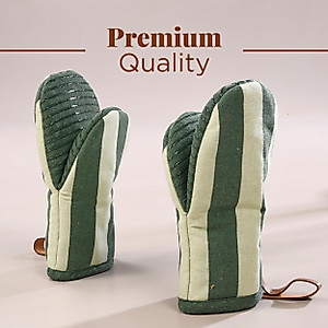 Folkulture Mini Oven Mitts Heat Resistant 5.75" x9", Set of 2 Short Oven Mitts with Hanging Loop, 100% Cotton Oven Gloves or Kitchen Mittens, Small Oven Mitt Set or Silicone Oven Mits (Matcha)