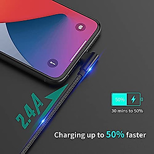 1ft Right Angle Lightning Cable Short, 3 Pack Braided Fast Charging USB to iPhone Charger Cord 90 Degree Compatible with Apple iPhone 13 12 11 Pro Max Xs Xr X 5 6 7 8 Plus SE, iPad Air/Mini