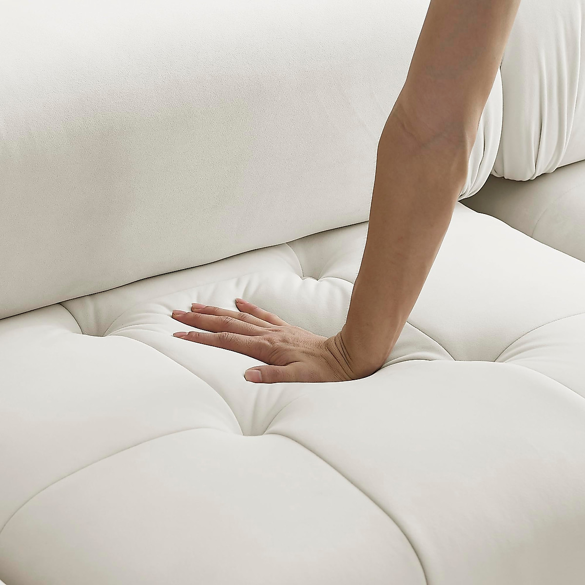 Button Tufted Oversized Modular Sectional Sofa with Movable Ottoman,Comfy Velvet Fabric Extra Large L Shaped Couch with Armrest,4 Seat Free Combination Sofa&Couches Living Room Furniture Sets