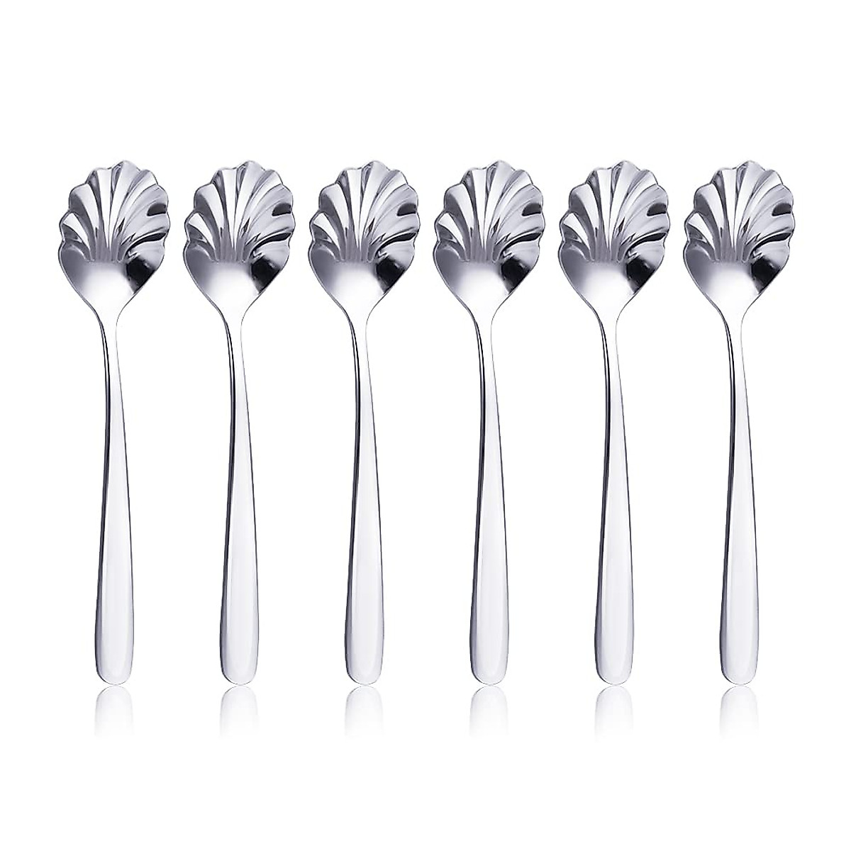 Csinos 304 Stainless Steel Spoon Shell Shape Flatware Spoon Dessert Spoon Set of 6