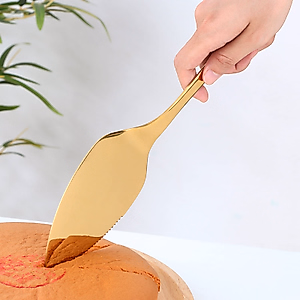 YOJOB Wedding Cake Knife and Server Set, Simple Style Cake Cutting Set, Pastry Pie Server for Wedding, Birthday, Parties, Events (Gold)