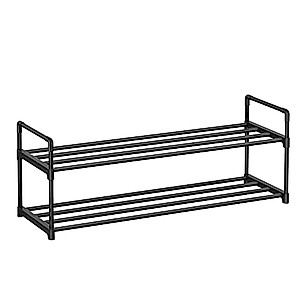 SONGMICS Shoe Rack, 2 Tier Shoe Organizer, Metal Shoe Storage Shelf for 10 Pairs of Shoes, Easy to Assemble, Entryway, Black ULSA12BK
