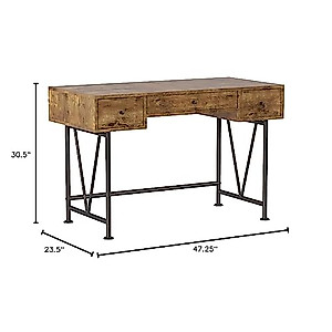 Coaster Furniture Analiese Farmhouse 3 Drawer Home Office Writing Desk Black Metal Base Antique Nutmeg Brown 801541