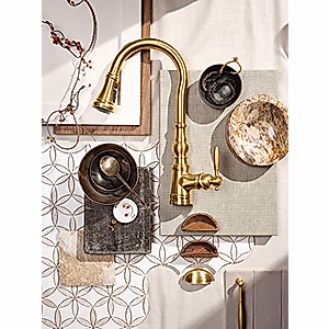 Moen Weymouth Brushed Gold Smart Faucet Touchless Pull Down Sprayer Kitchen Faucet with Voice Control and Power Boost, S73004EVBG